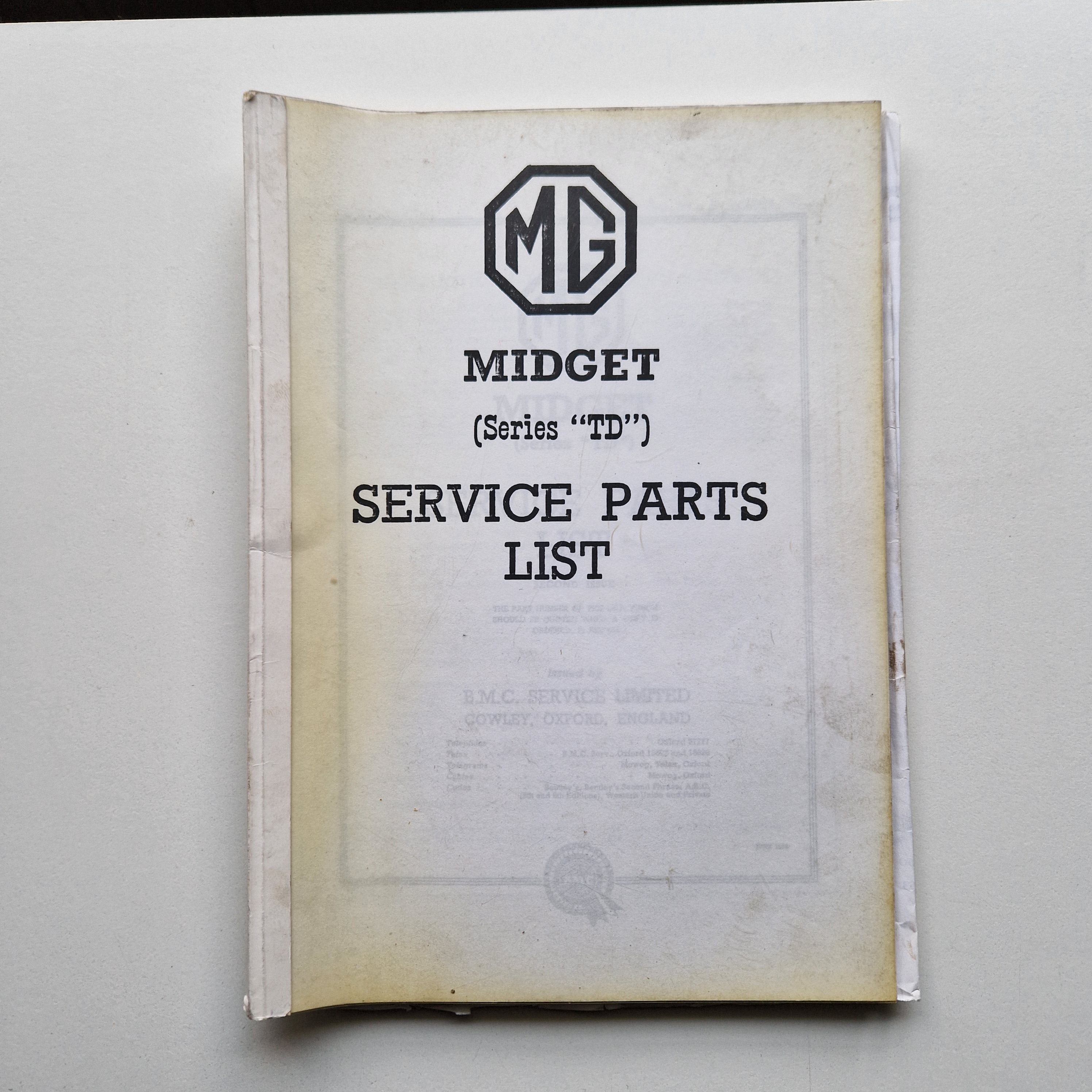 MG Midget Service Parts List – Motorima – coachbuilding since 1983